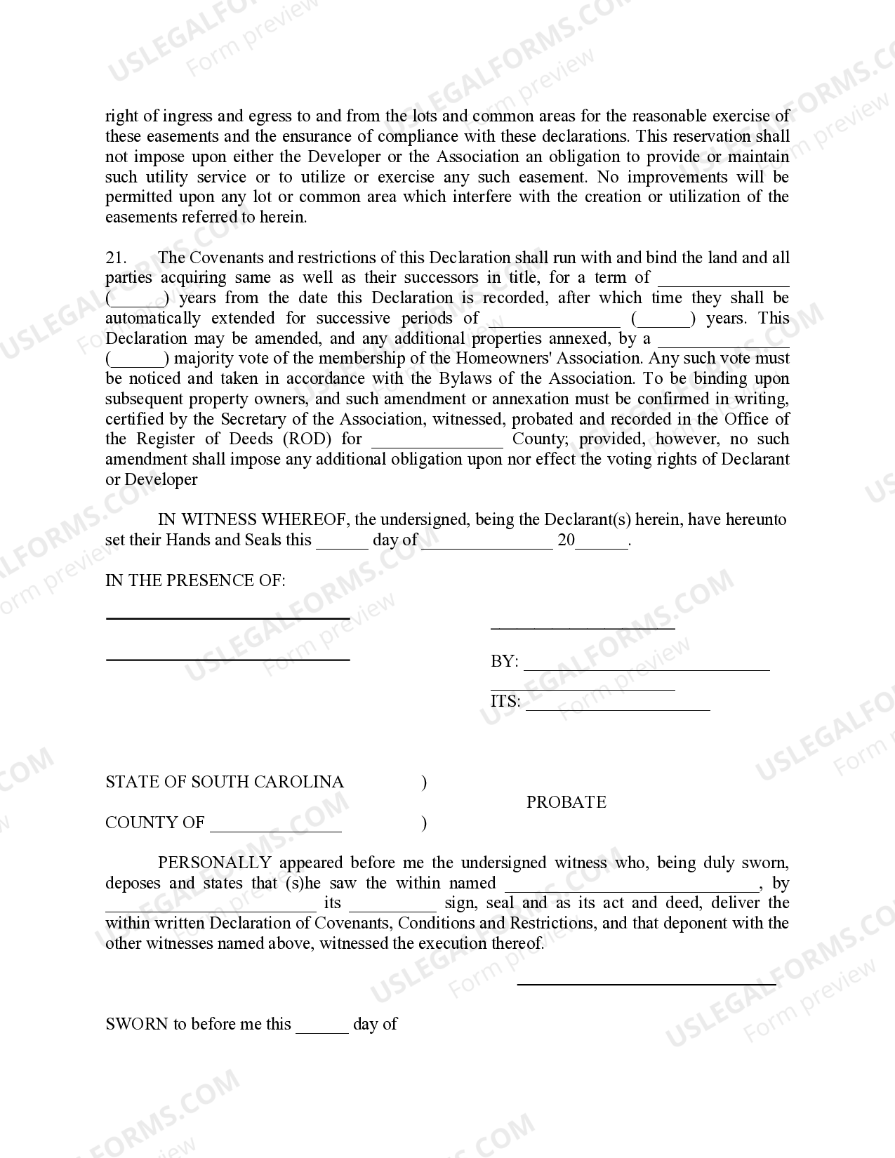 South Carolina Declaration of Covenants - Sc Covenants Restrictions ...