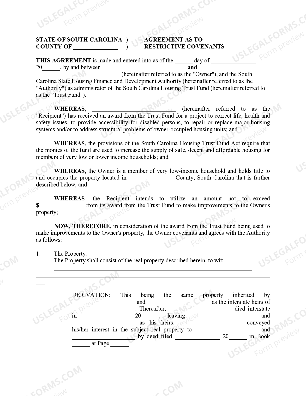 South Carolina Agreement as to Restrictive Covenants - South Carolina ...