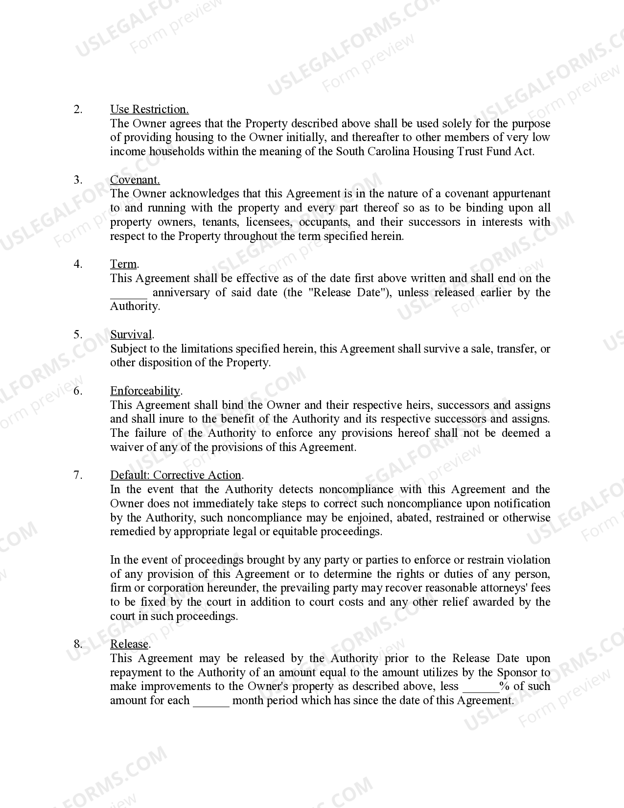 South Carolina Agreement as to Restrictive Covenants - South Carolina ...
