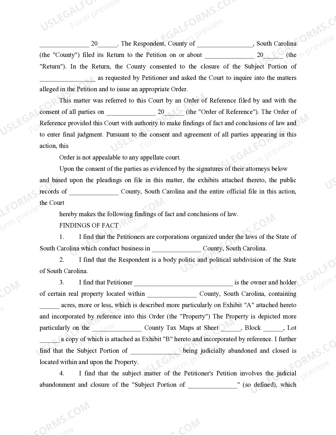 South Carolina Consent Order for Judicial Abandonment and Road Closure ...