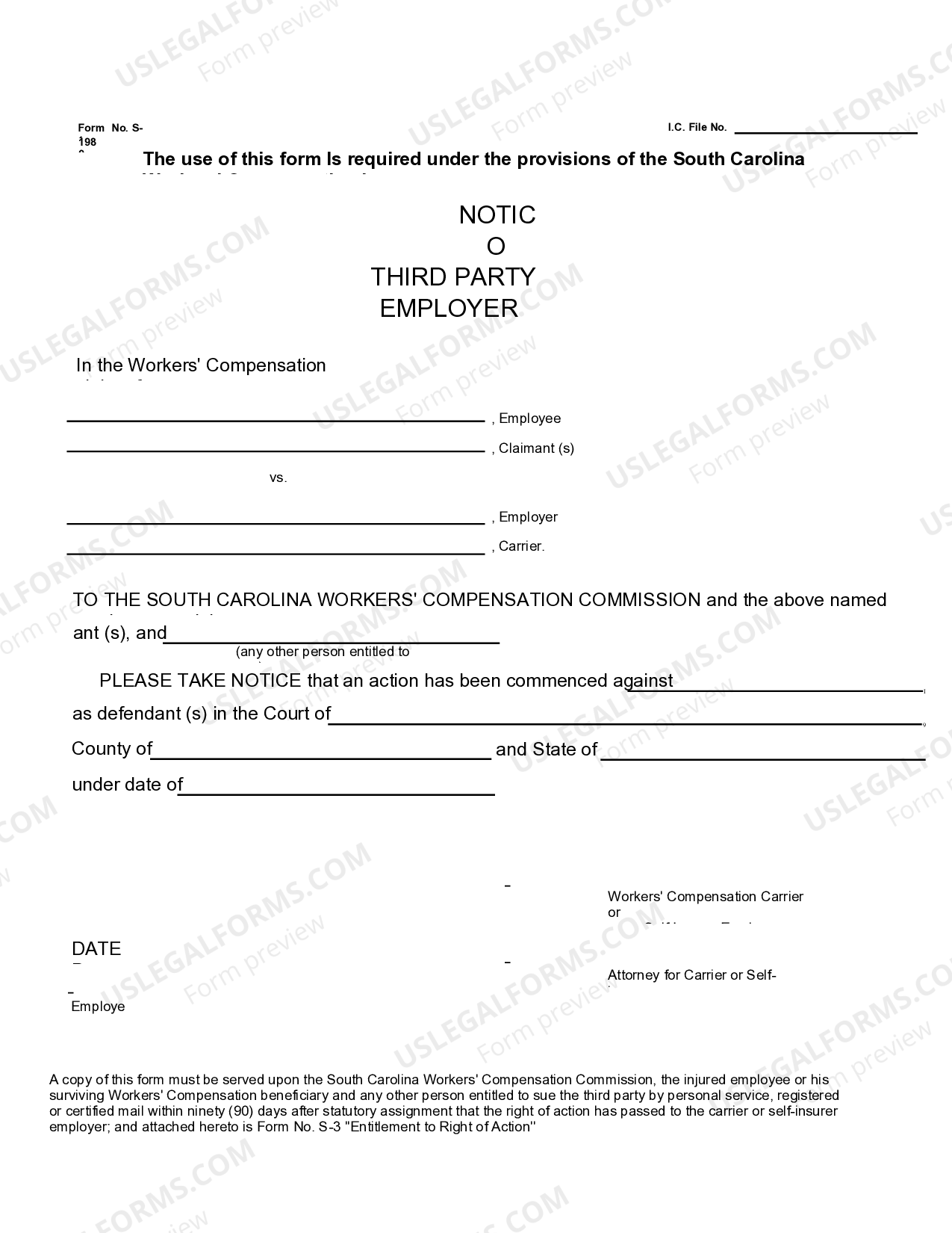 South Carolina Notice of Third party Action Employer Carrier for ...