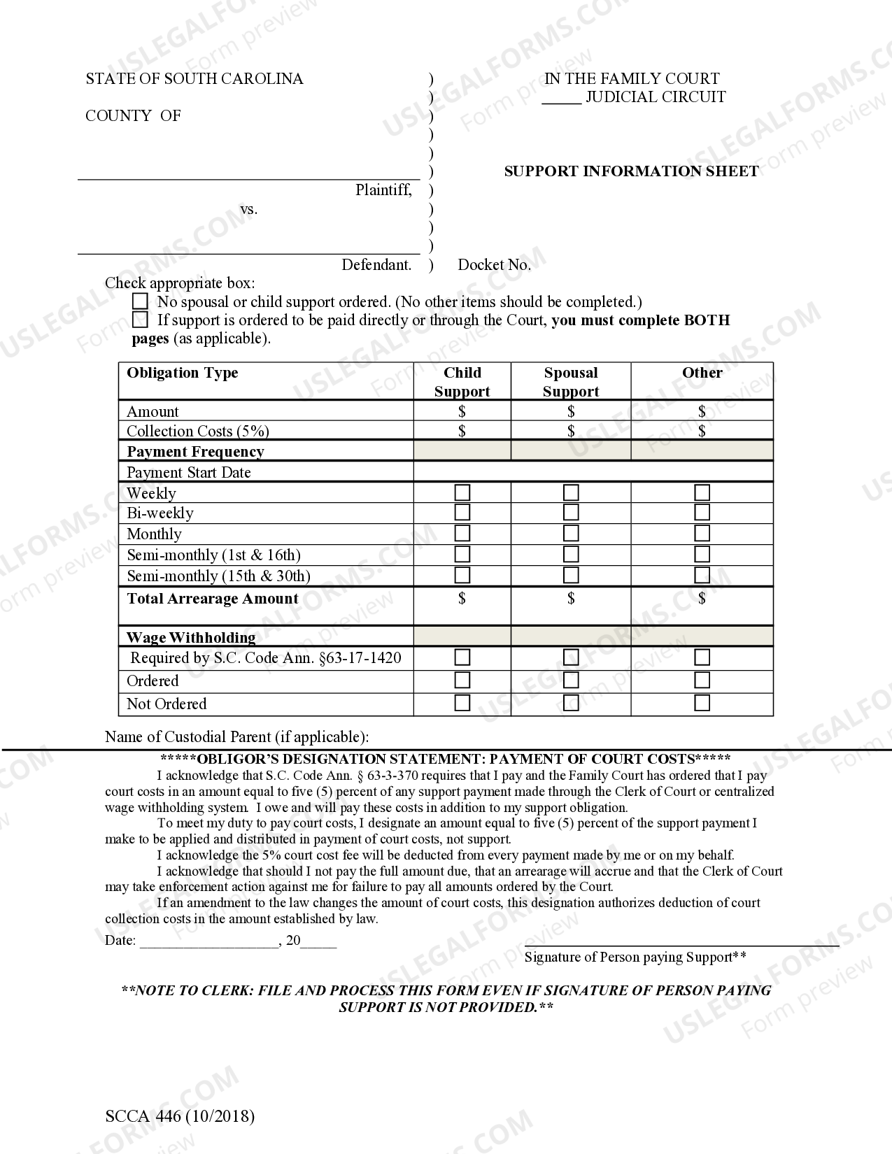 South Carolina Directions for Payment of Child Support or Alimony | US ...