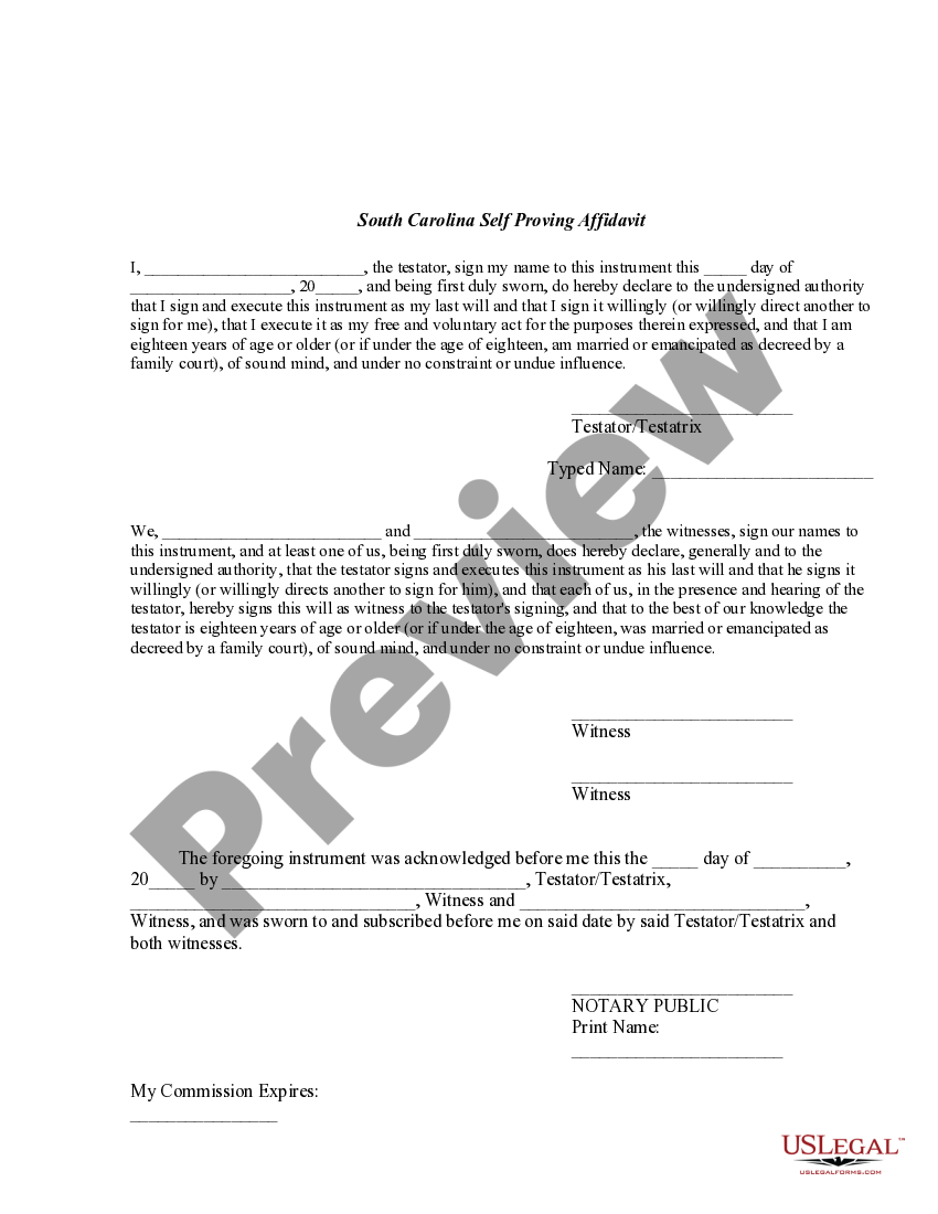 South Carolina Codicil To Will Form For Amending Your Will South 