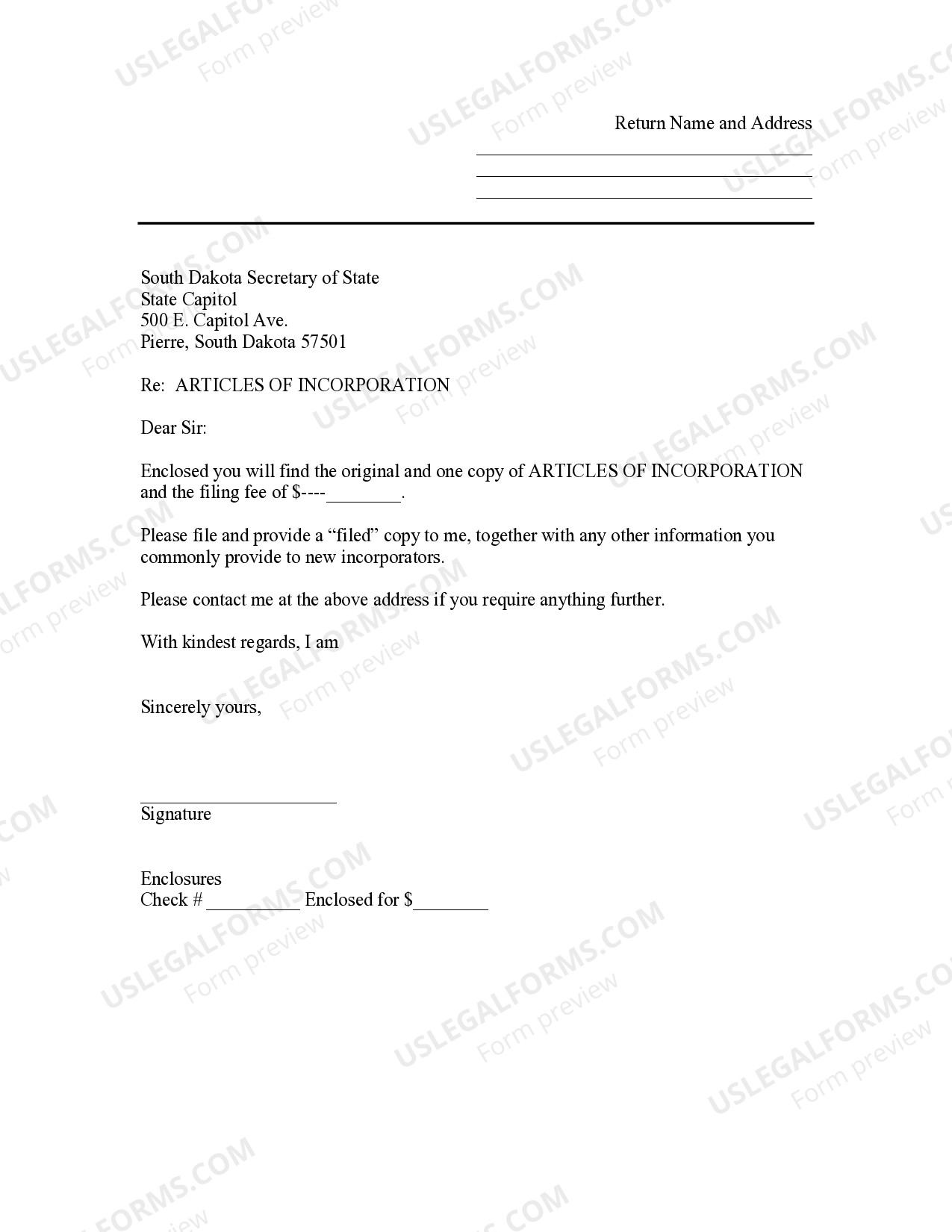Sample Transmittal Letter to Secretary of State's Office to File ...