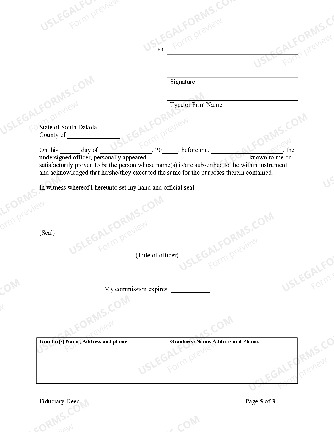 South Dakota Fiduciary Deed for use by Executors, Trustees, Trustors ...