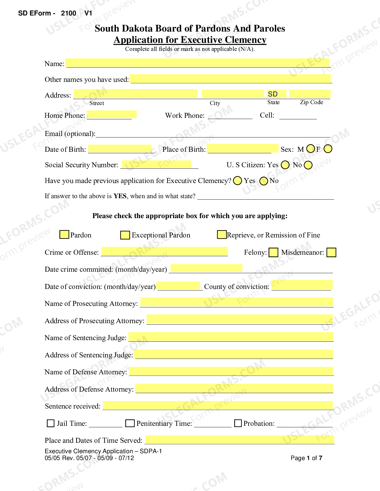 South Dakota Application for Executive Clemency - Executive Clemency ...