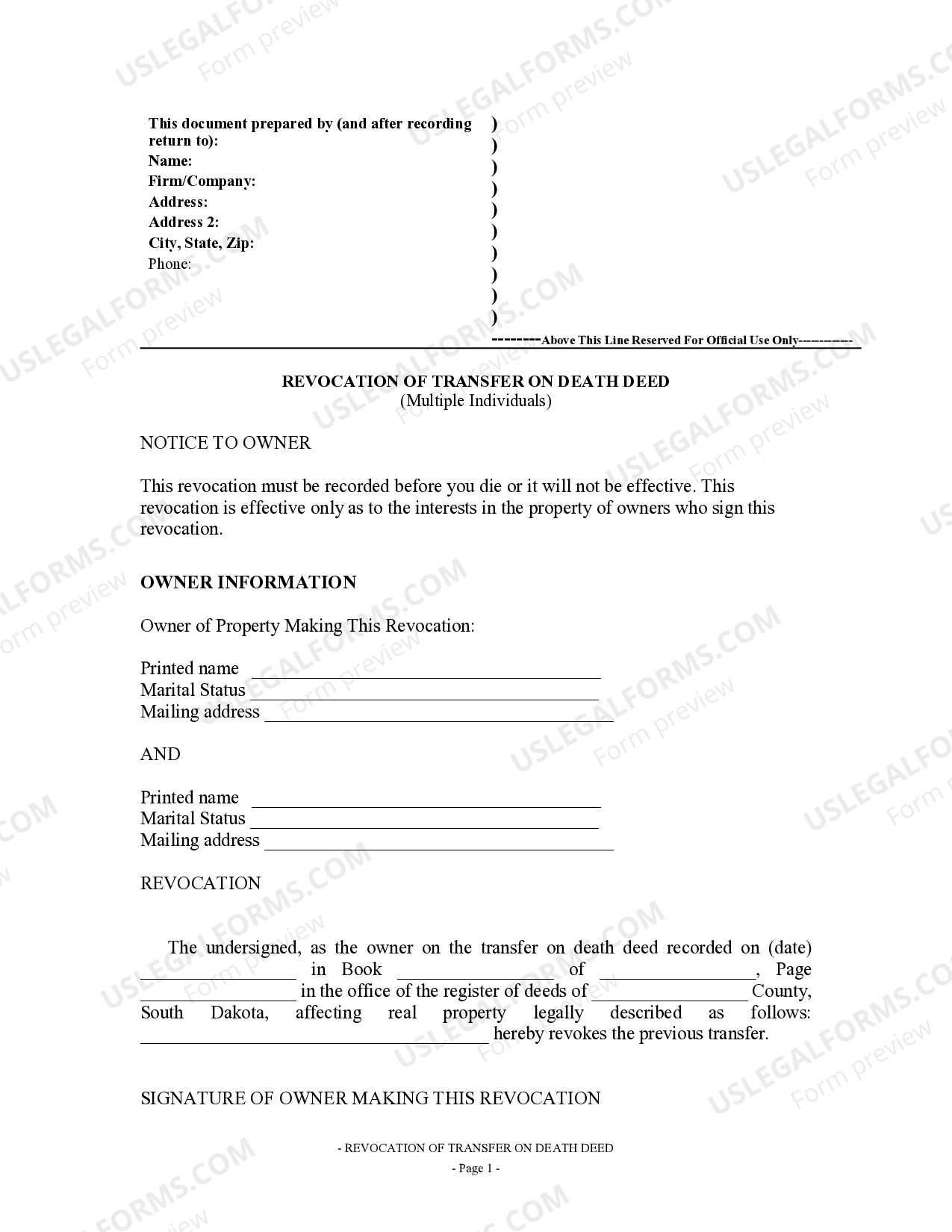 South Dakota Revocation of Transfer on Death Deed - South Dakota ...