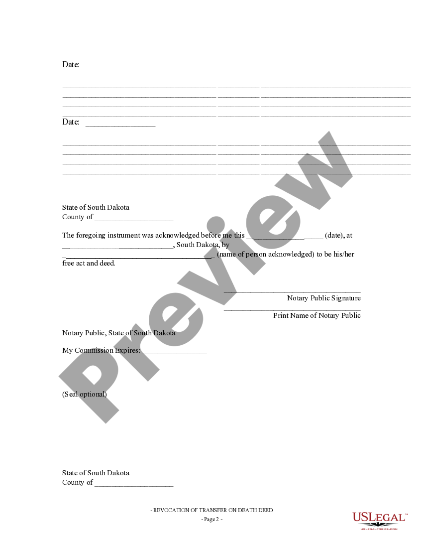 Sioux Falls South Dakota Revocation Of Transfer On Death Deed sioux-falls-south-dakota-revocation-of-transfer-on-death-deed