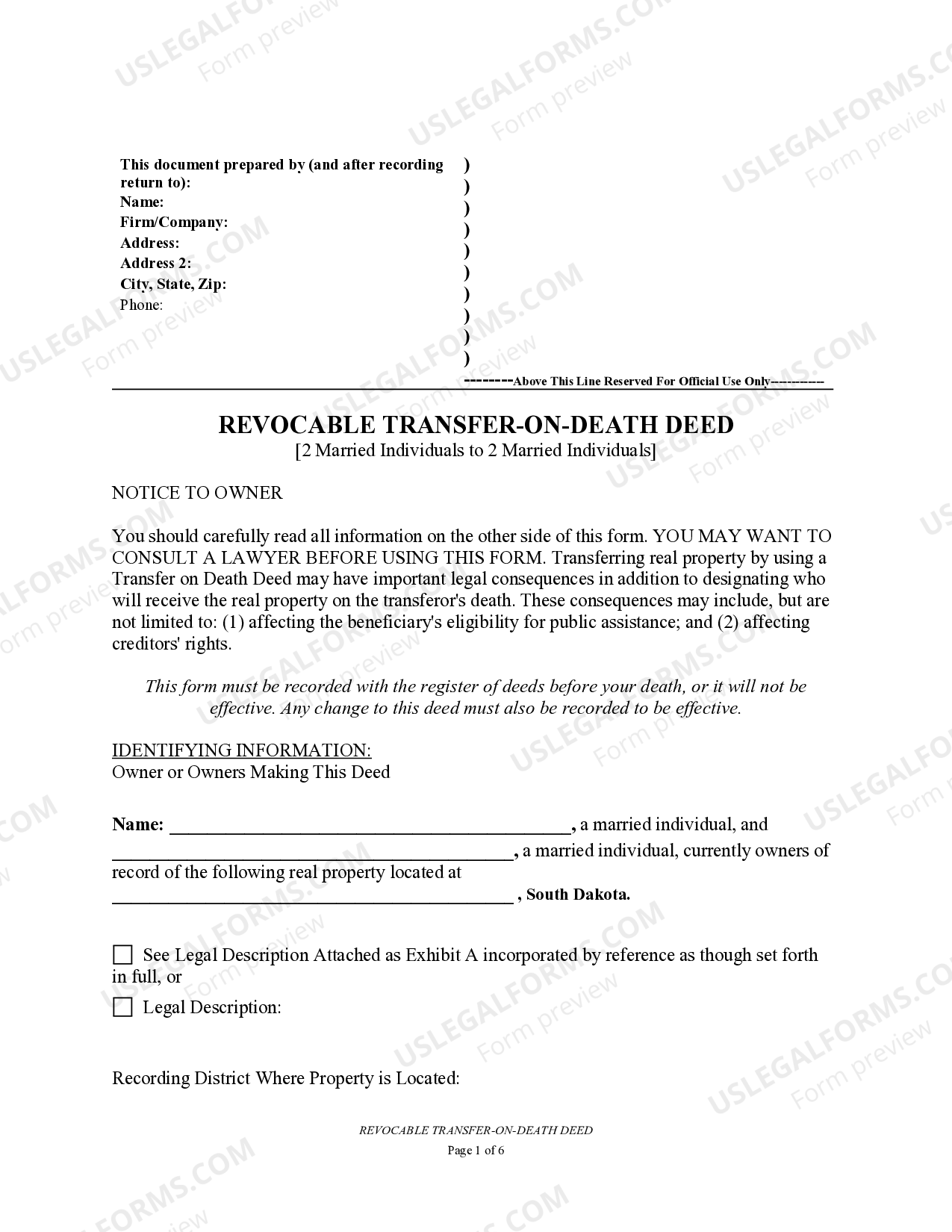 South Dakota Transfer on Death Deed or TOD - South Dakota Transfer On ...