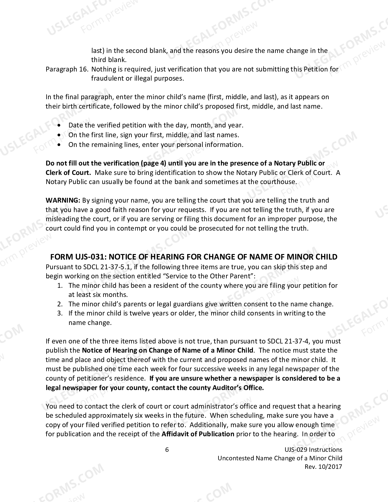 South Dakota Instructions for Change of Name of Minor Child | US Legal ...