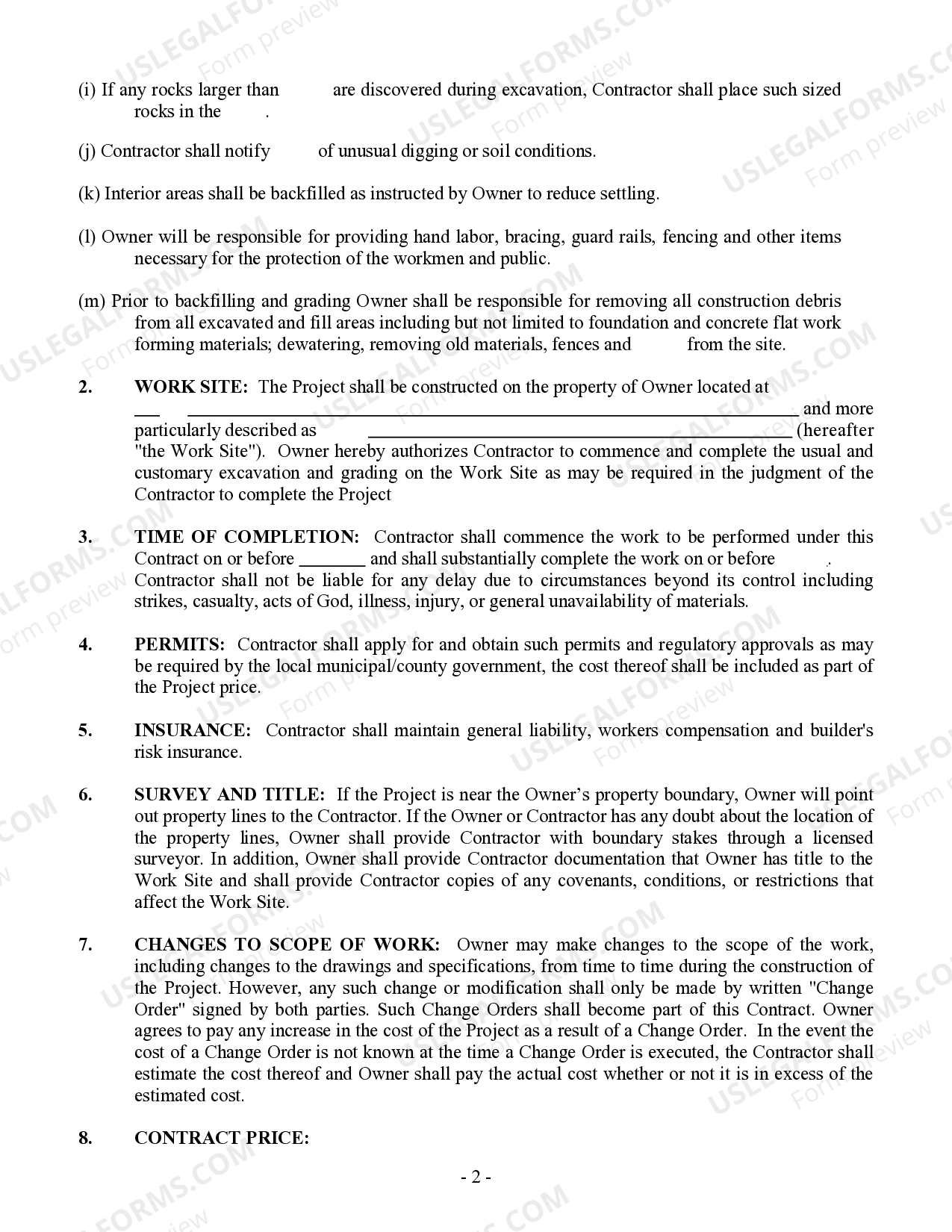 Tennessee Excavator Contract for Contractor | US Legal Forms