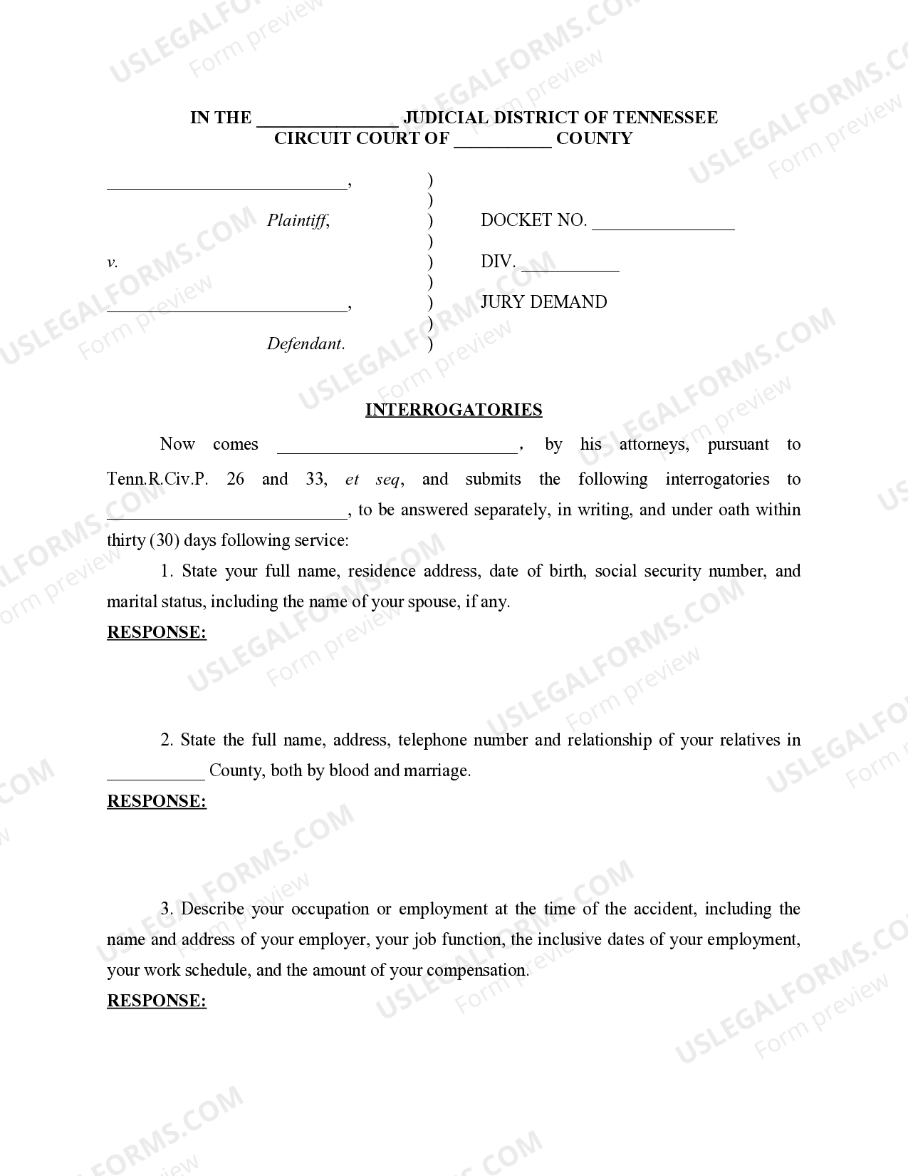 Tennessee Interrogatories from Defendant | US Legal Forms