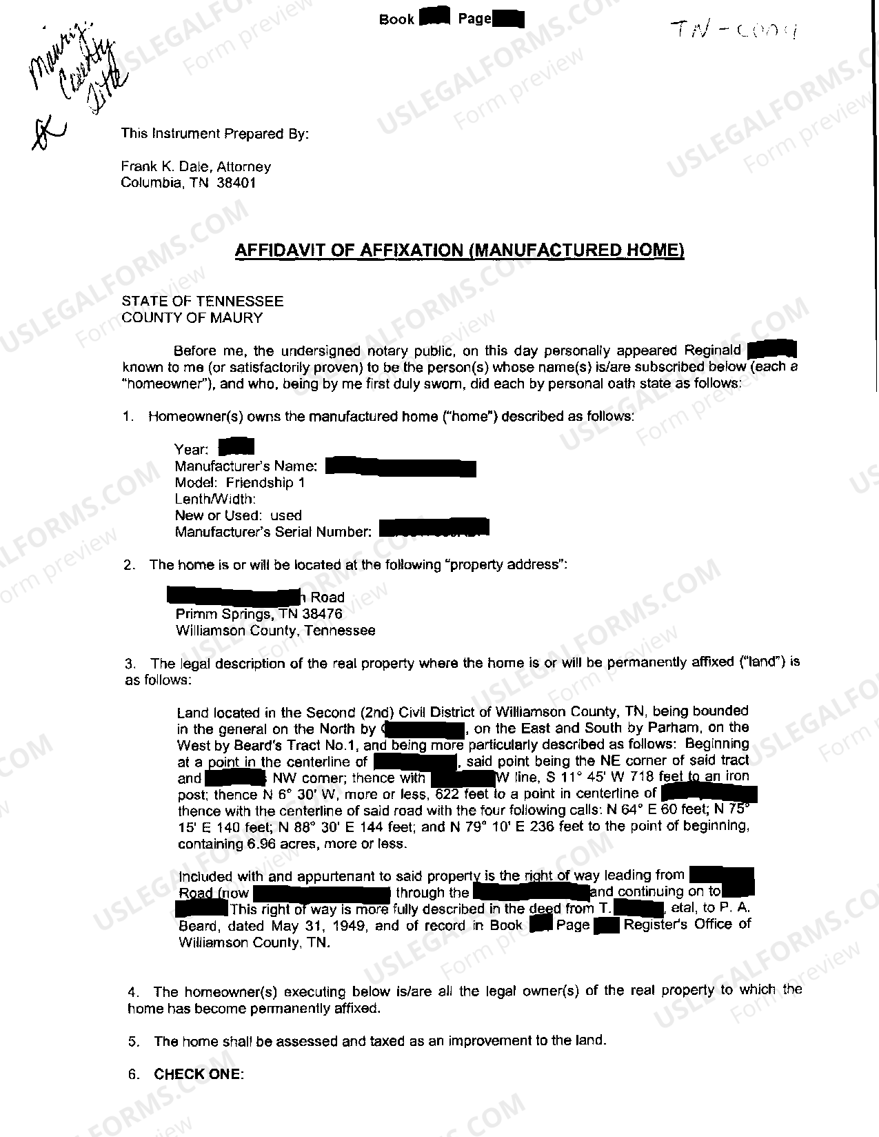 Tennessee Affidavit of Affixation - Affidavit Of Affixation Tennessee ...