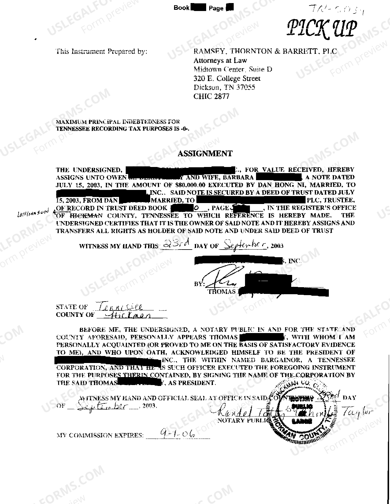 Tennessee Assignment of Promissory Note | US Legal Forms