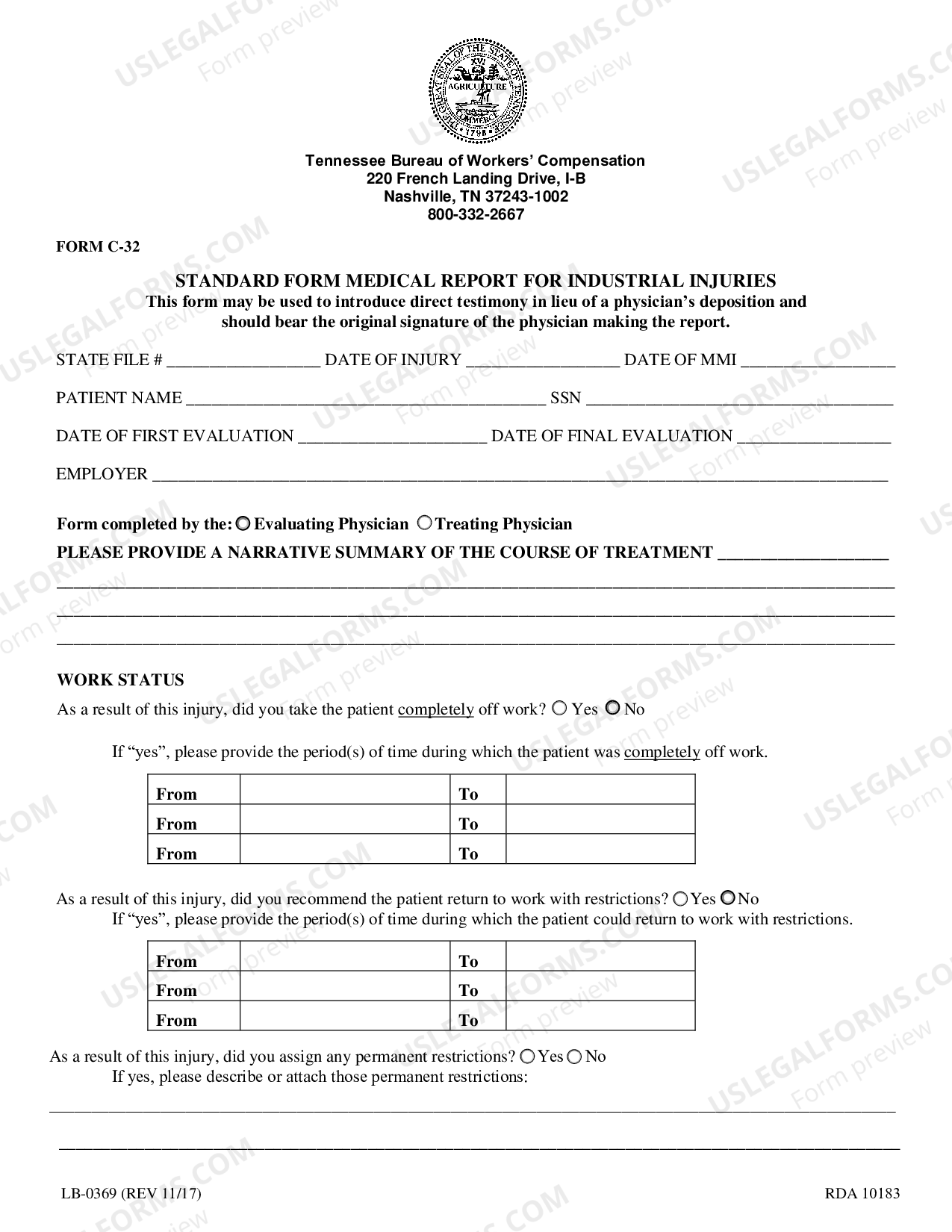 Tennessee Standard Medical Report for Workers' Compensation | US Legal ...