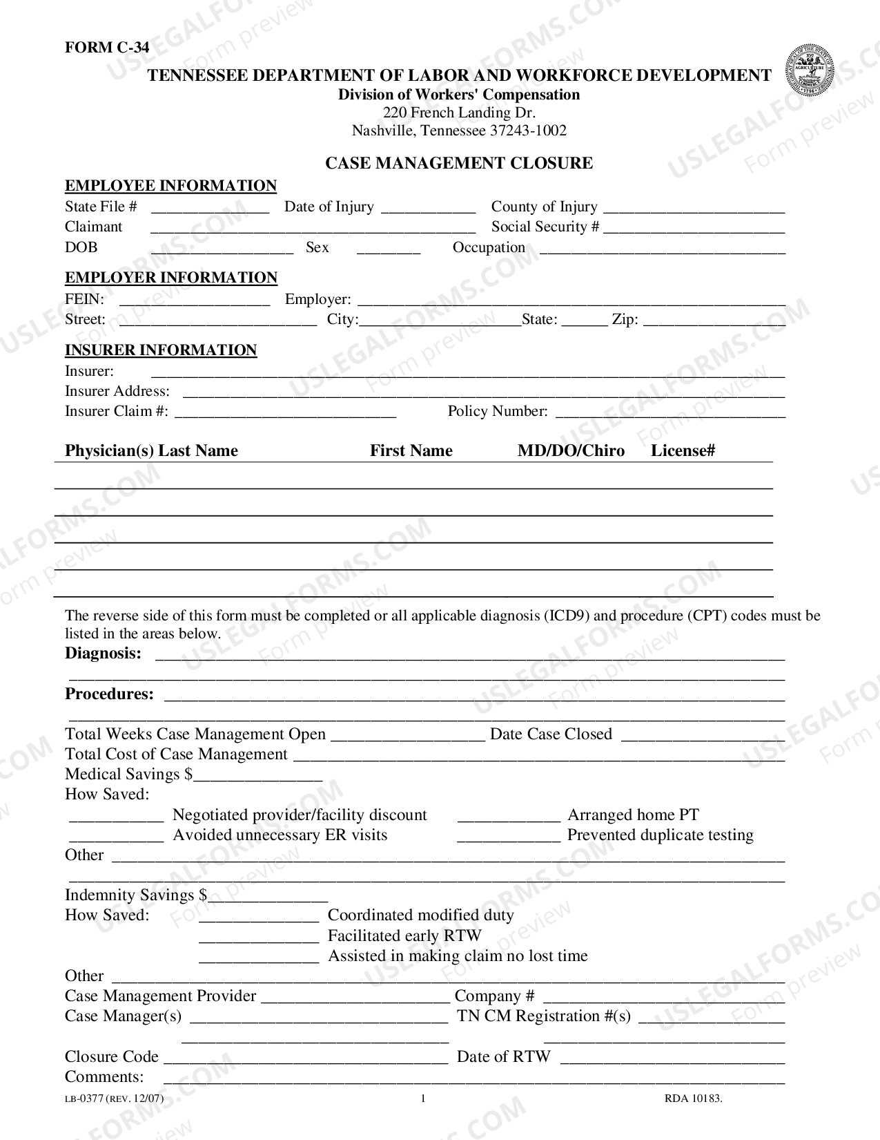 Tennessee Case Management Closure for Workers' Compensation | US Legal ...