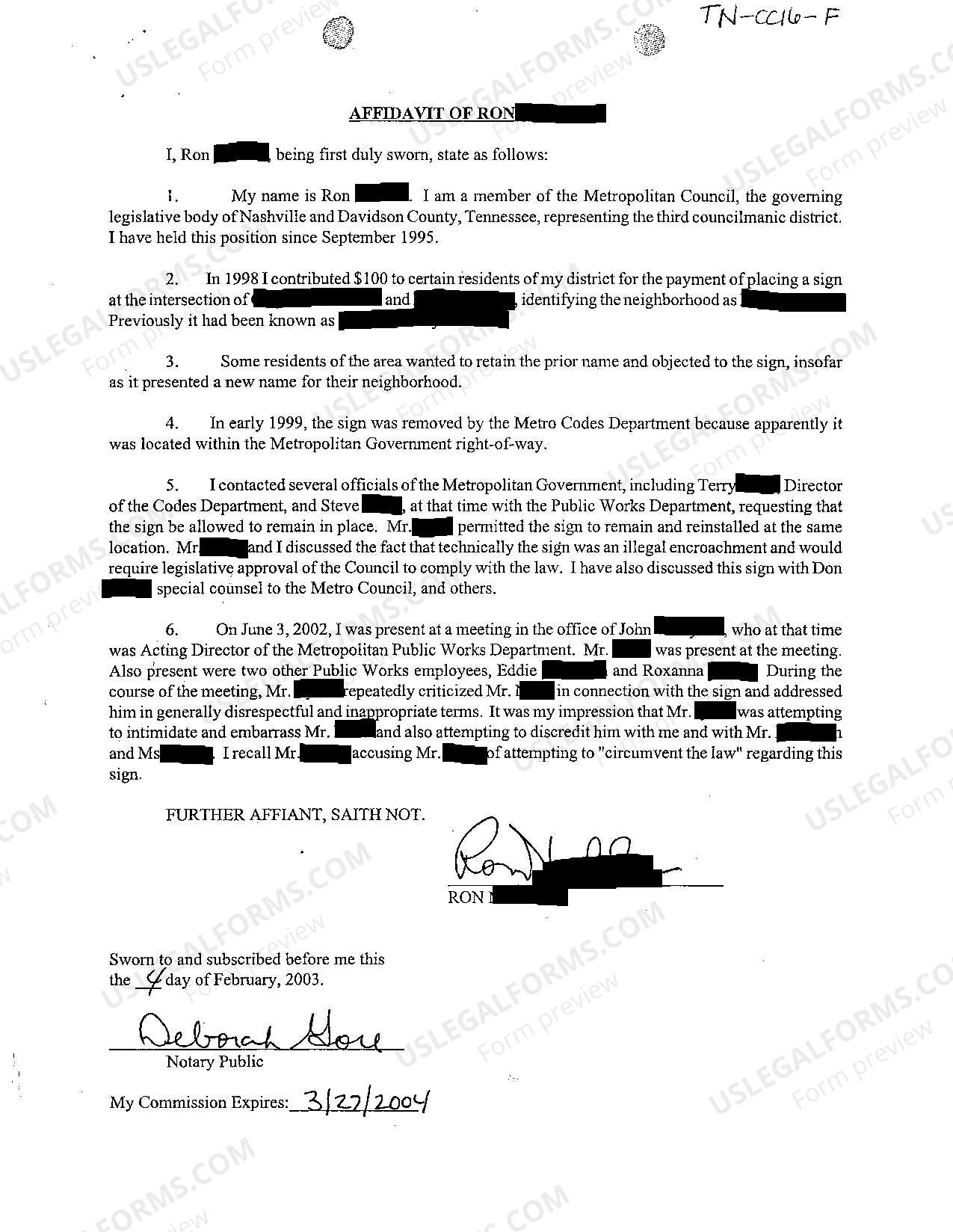 Tennessee Affidavit | US Legal Forms