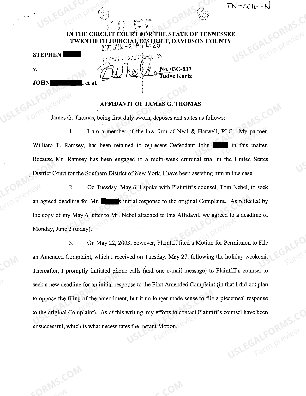 Tennessee Affidavit of Attorney regarding scheduling attempts | US Legal Forms