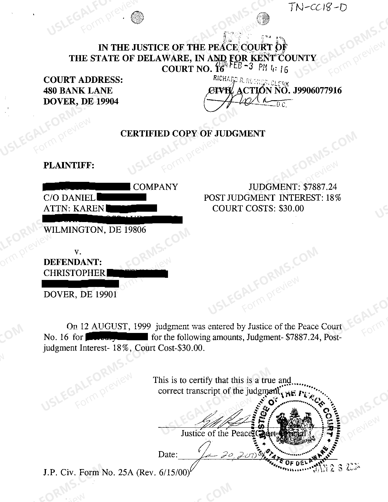 Tennessee Certified Copy of Judgment | US Legal Forms