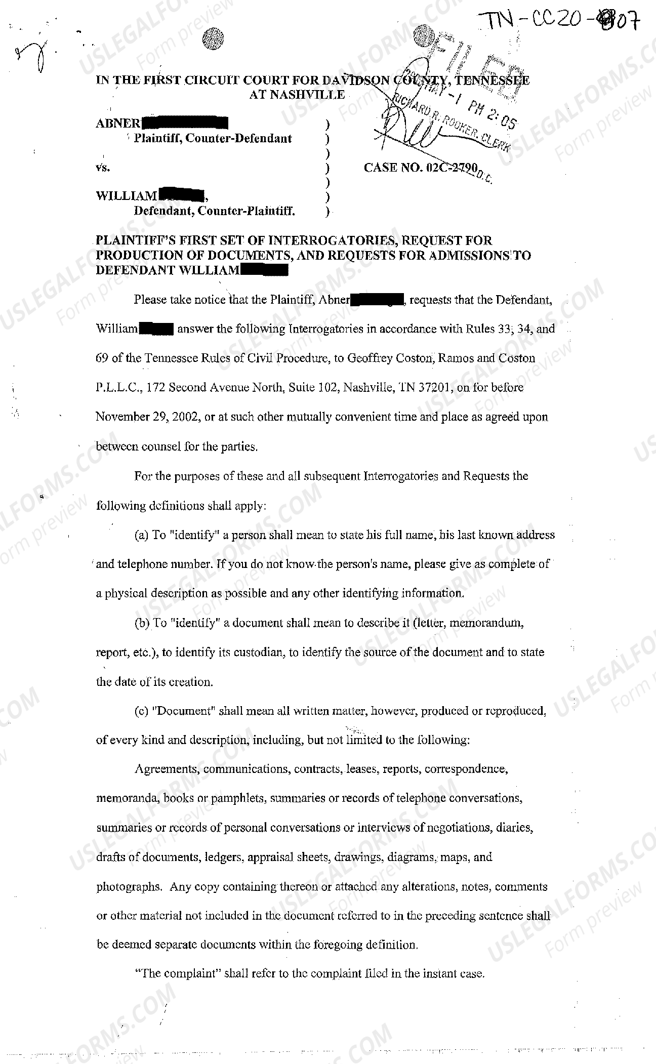 Tennessee Plaintiffs First Set of Interrogatories, Request for ...