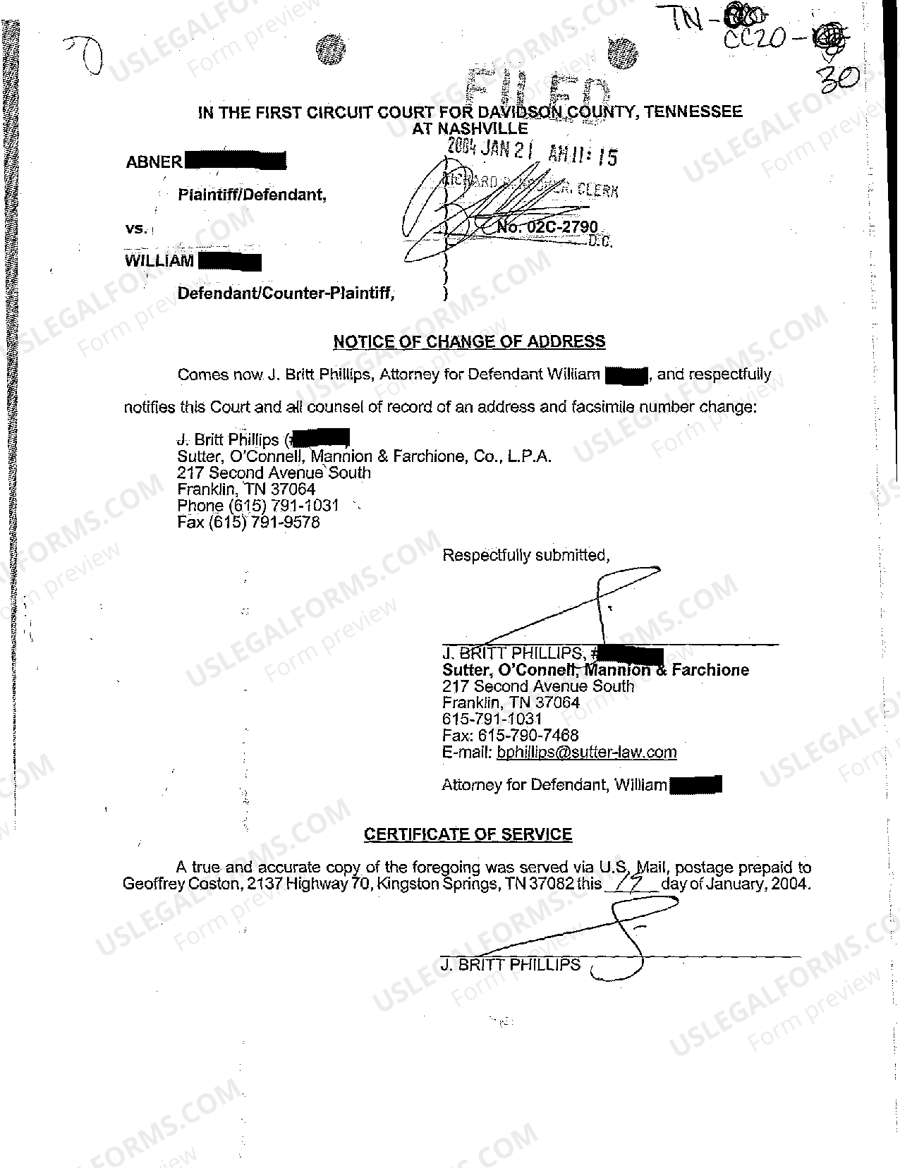 Tennessee Notice of Change of Address - Notice Of Change Of Address ...