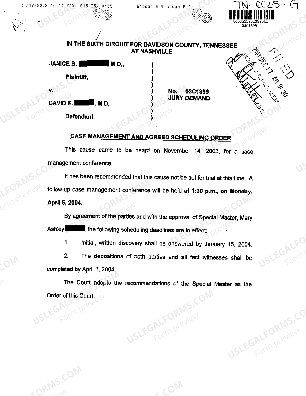 Tennessee Case Management And Agreed Scheduling Order | US Legal Forms