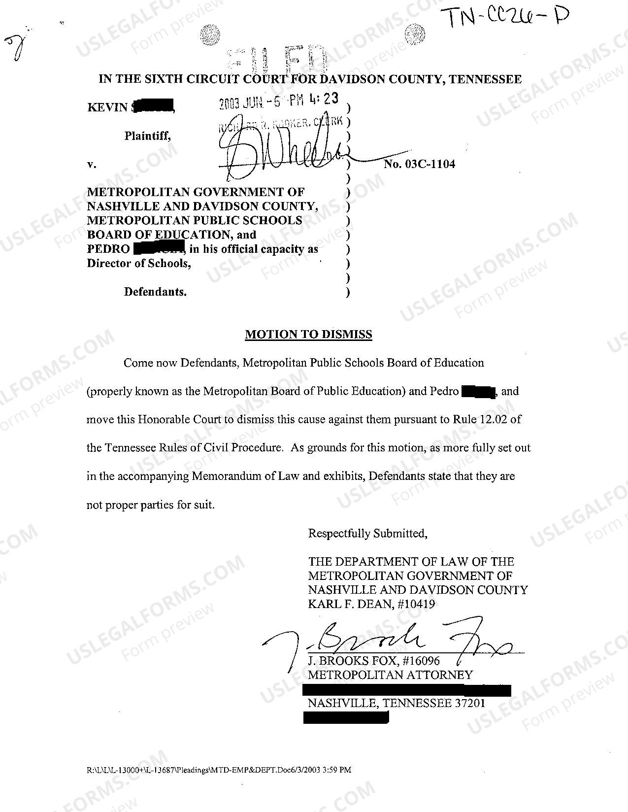 Tennessee Motion To Dismiss - Motion To Dismiss | US Legal Forms