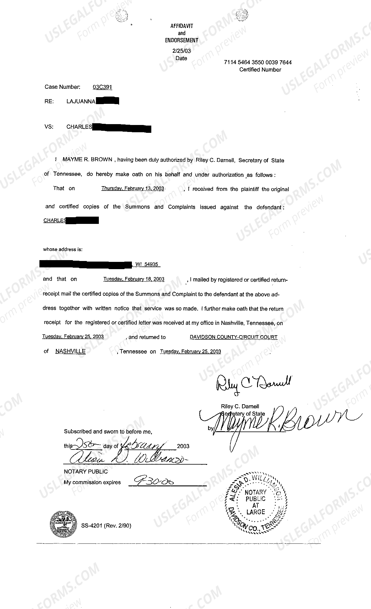 Tennessee Summons Receipt | US Legal Forms