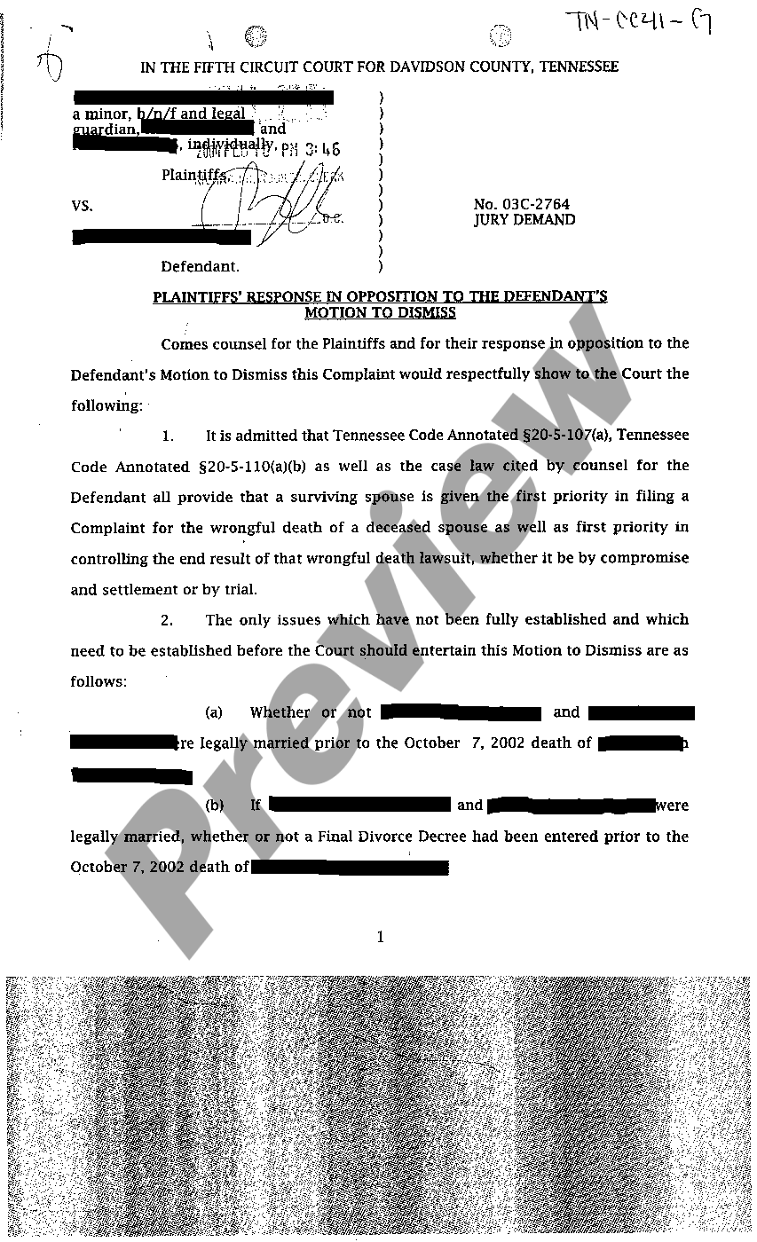 Tennessee Motion To Dismiss For Failure To State A Claim Motion For 