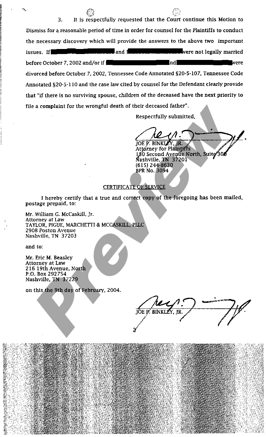 Tennessee Motion To Dismiss For Failure To State A Claim Motion For 