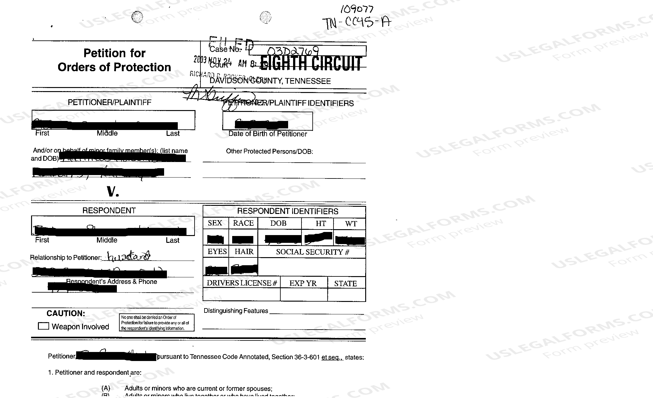Tennessee Petition for Orders of Protection | US Legal Forms