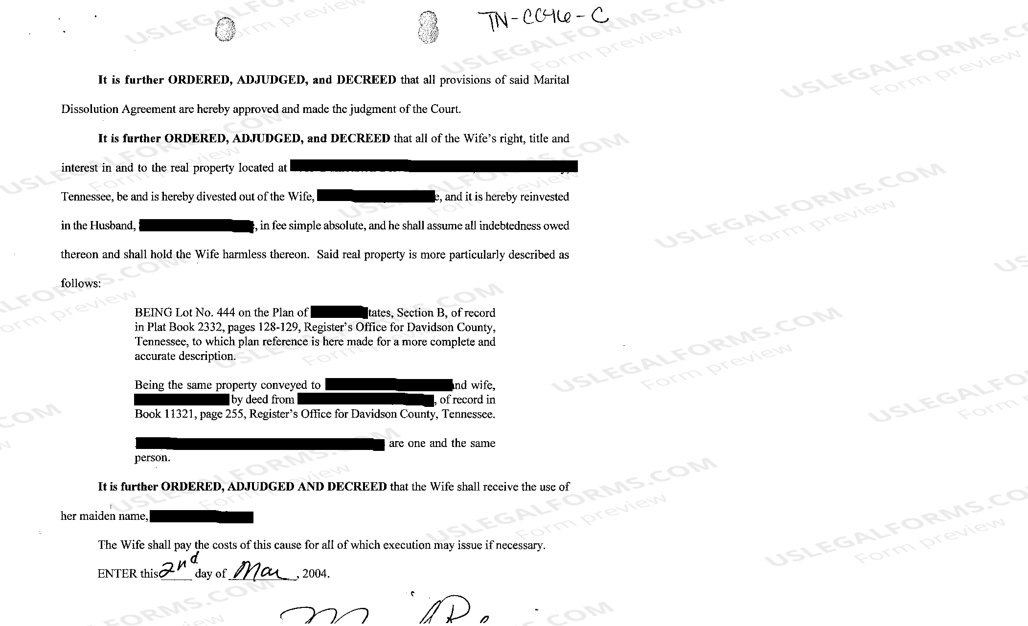 Tennessee Final Decree - part 2 | US Legal Forms