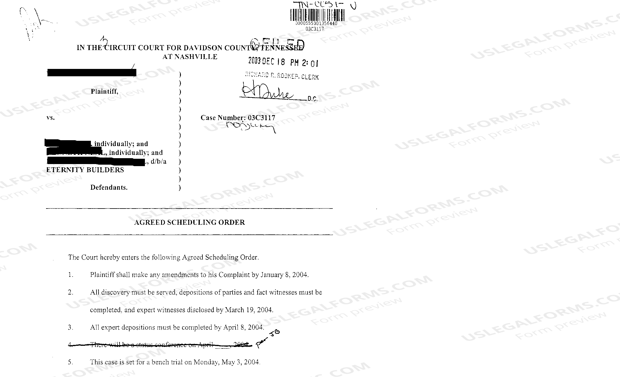 Tennessee Agreed Scheduling Order | US Legal Forms