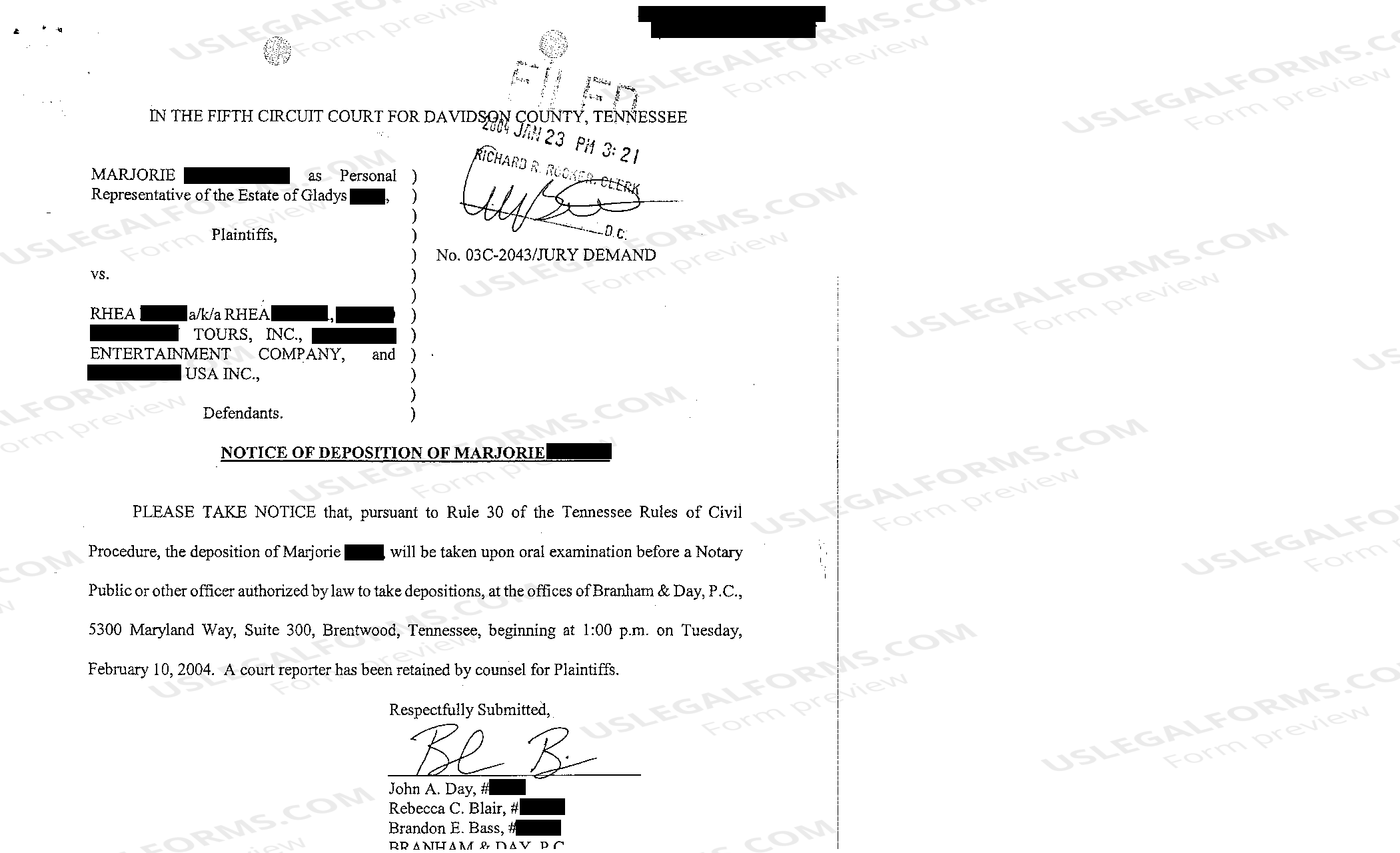 Tennessee Notice of Deposition | US Legal Forms