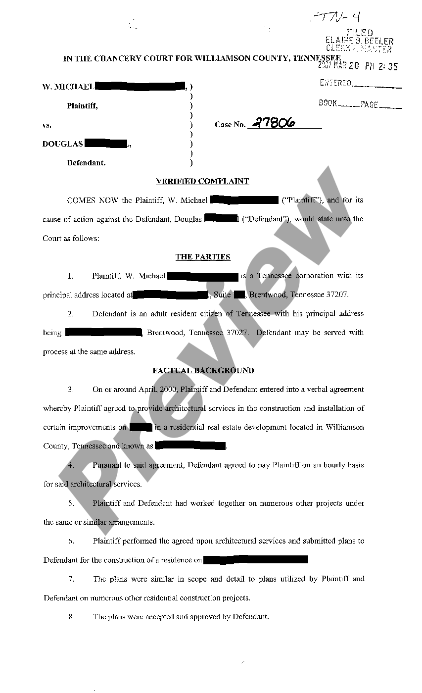 Tennessee Verified Complaint regarding Verbal Agreement for Services - Is A Verbal Agreement Binding In Tennessee | US Legal Forms tennessee-verified-complaint-regarding-verbal-agreement-for-services-is-a-verbal-agreement-binding-in-tennessee-us-legal-forms
