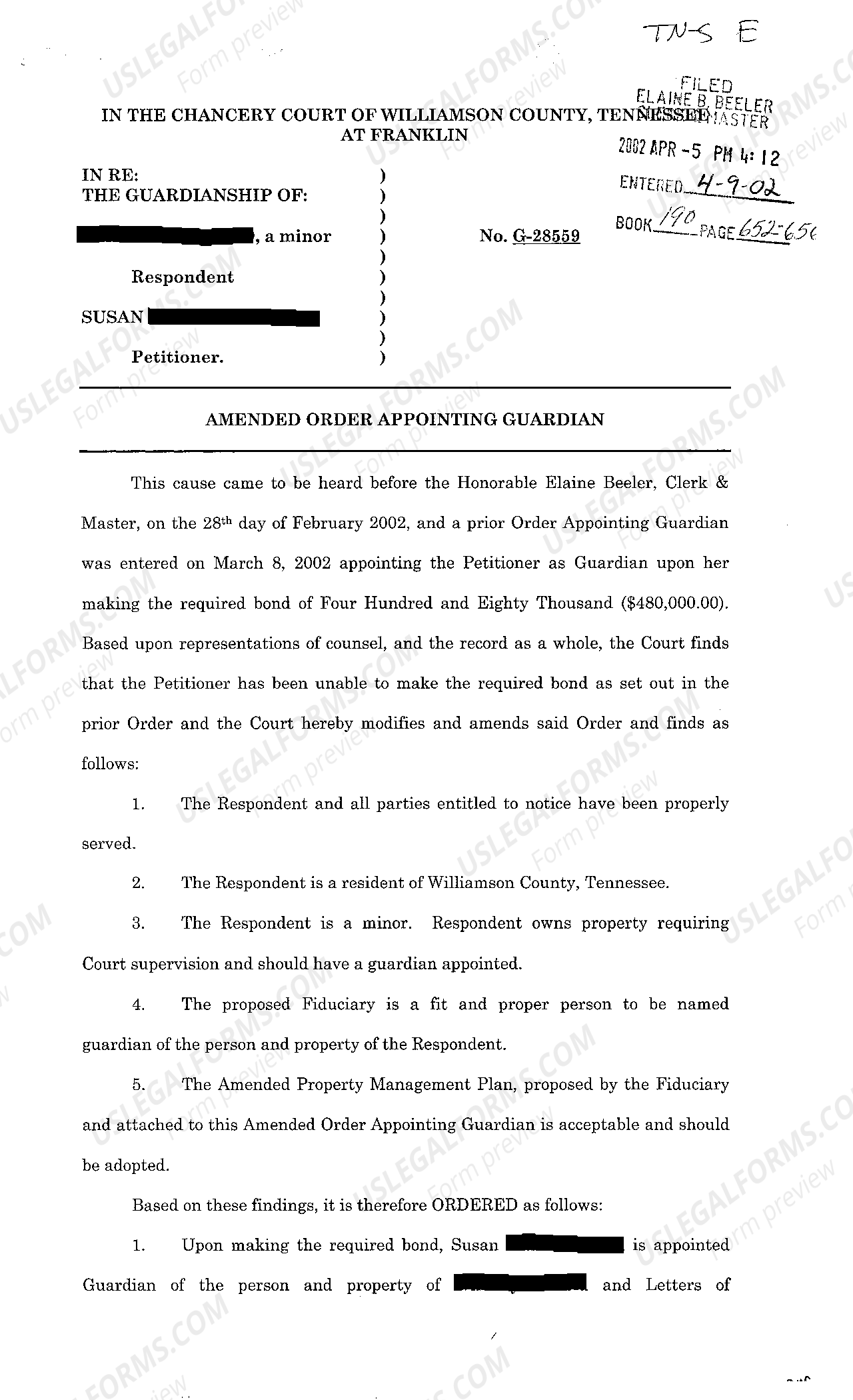 Tennessee Amended Order Appointing Guardian of Minor | US Legal Forms