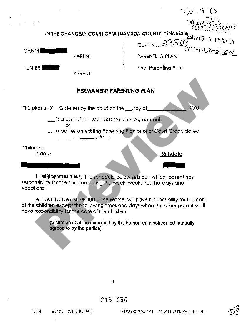 Permanent Parenting Plan With A Narcissist US Legal Forms