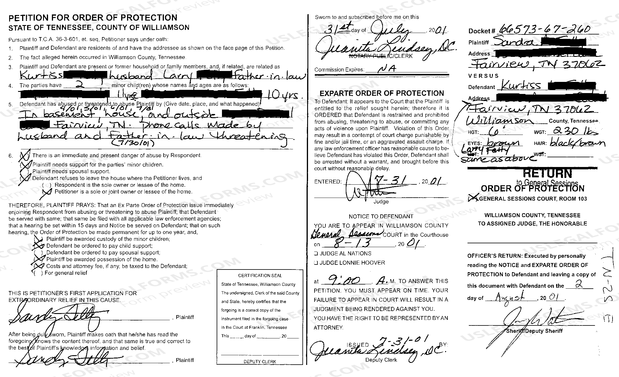 Tennessee Petition for Order of Protection - Form A09 | US Legal Forms