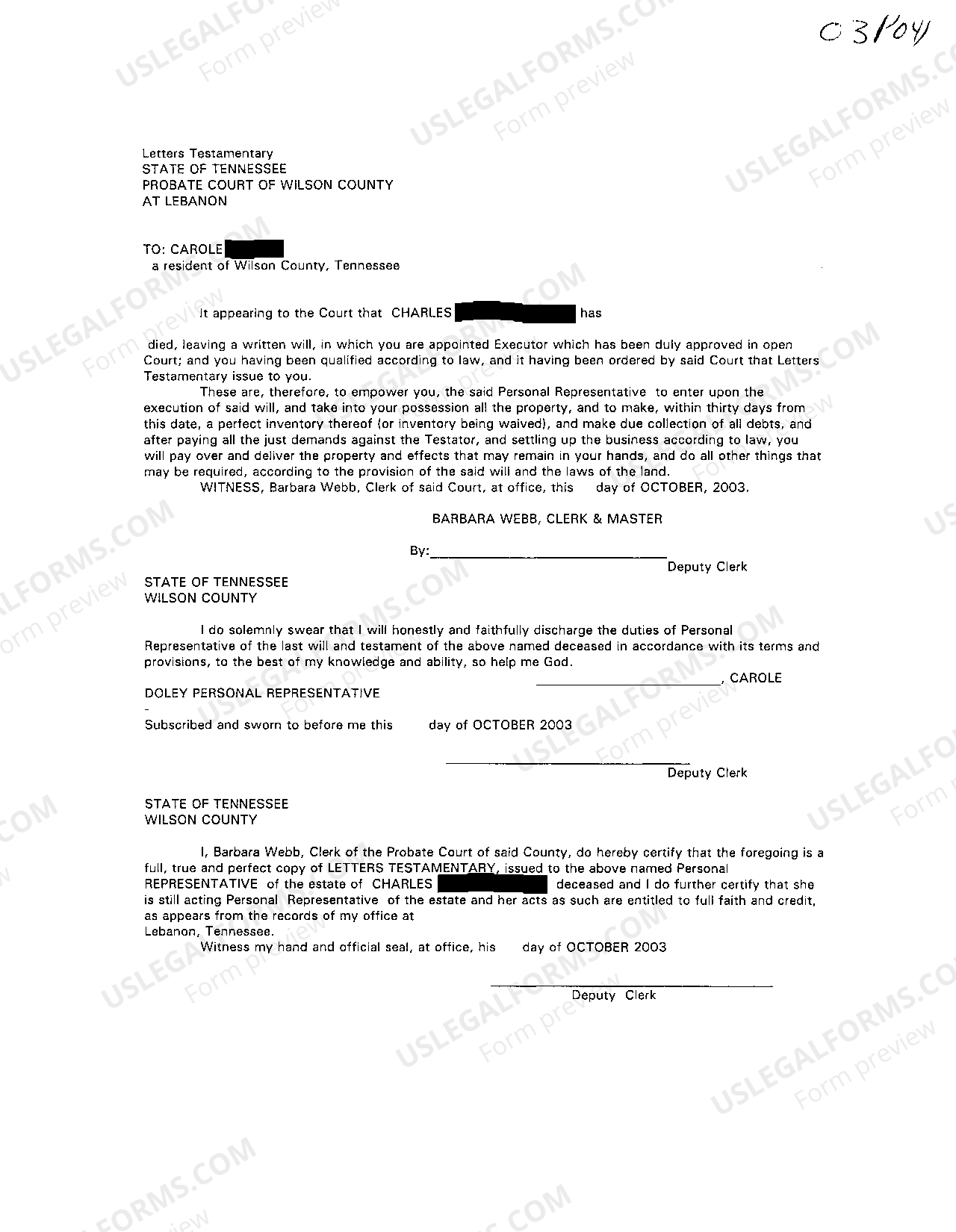 Tennessee Notice To Commissioner of Revenue That Will of Deceased is Being Probated | US Legal Forms