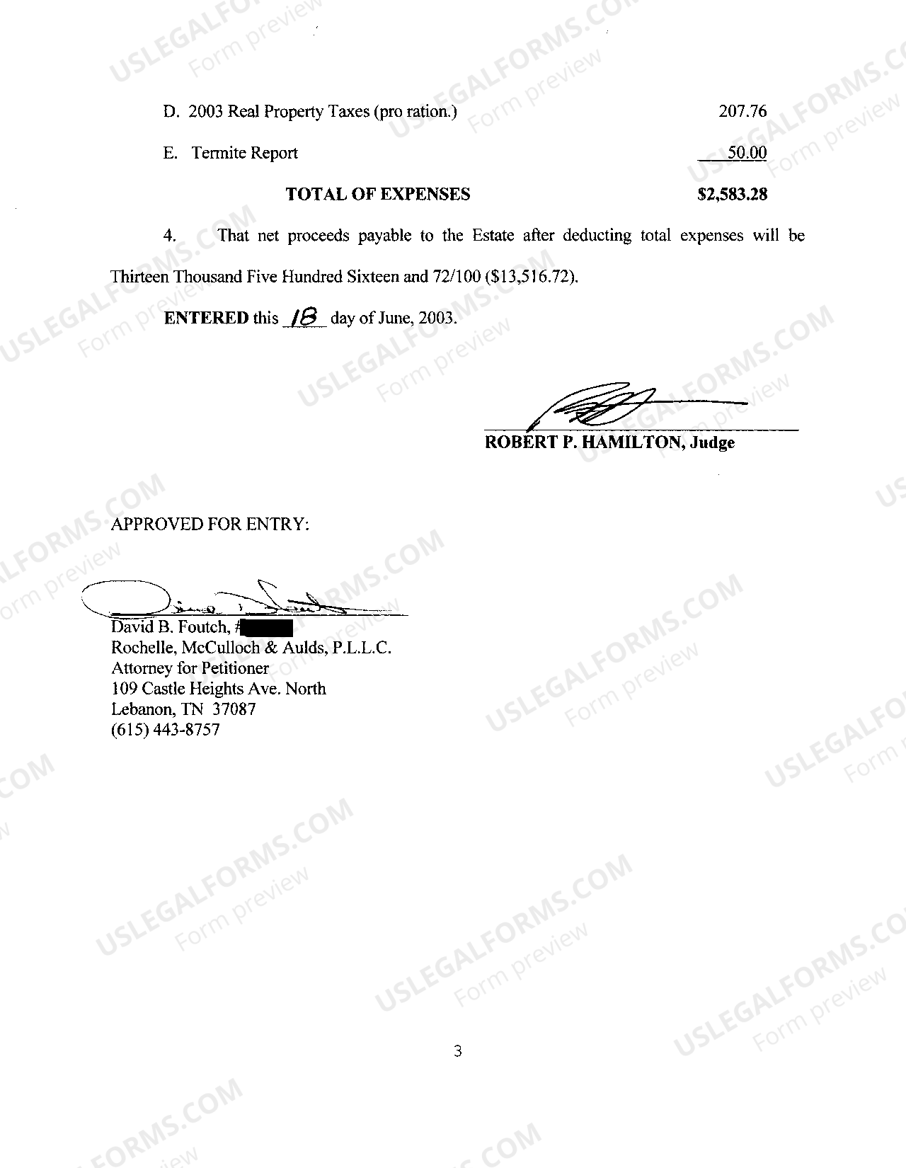Tennessee Order Confirming Sale of Real Property | US Legal Forms