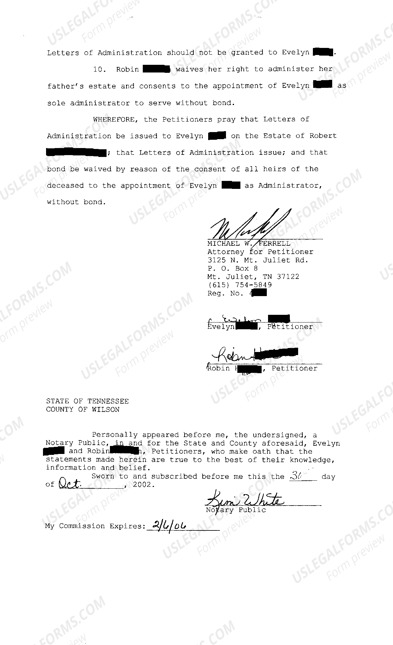 Tennessee Petition For Letters of Administration | US Legal Forms