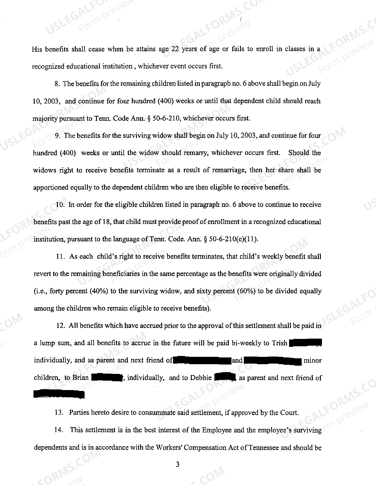 Tennessee Order Approving Workers Compensation Settlement | US Legal Forms