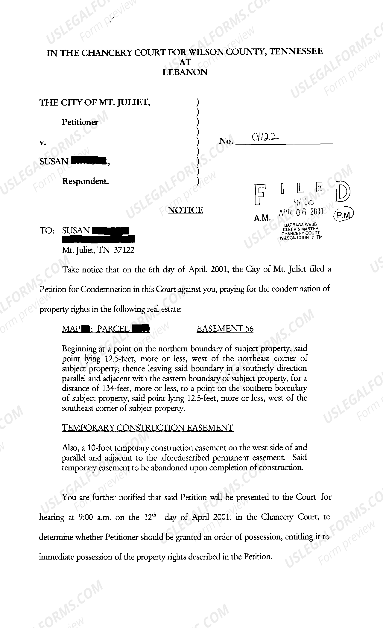 Tennessee Exhibit B Map showing Dedication of Easement | US Legal Forms