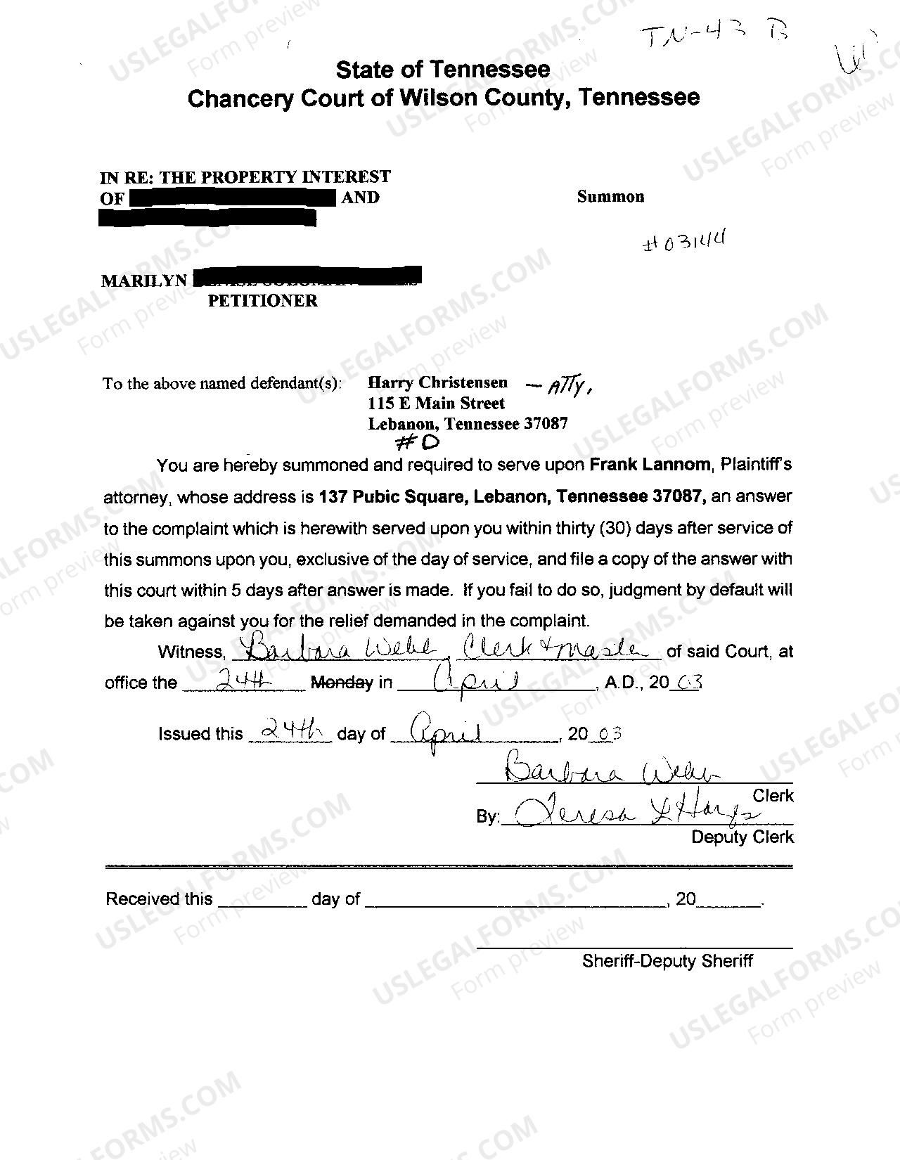 Tennessee Summons and Proposed Order | US Legal Forms