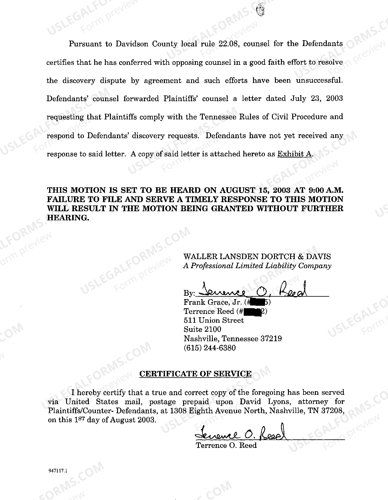 Tennessee Defendants Motion To Compel | US Legal Forms