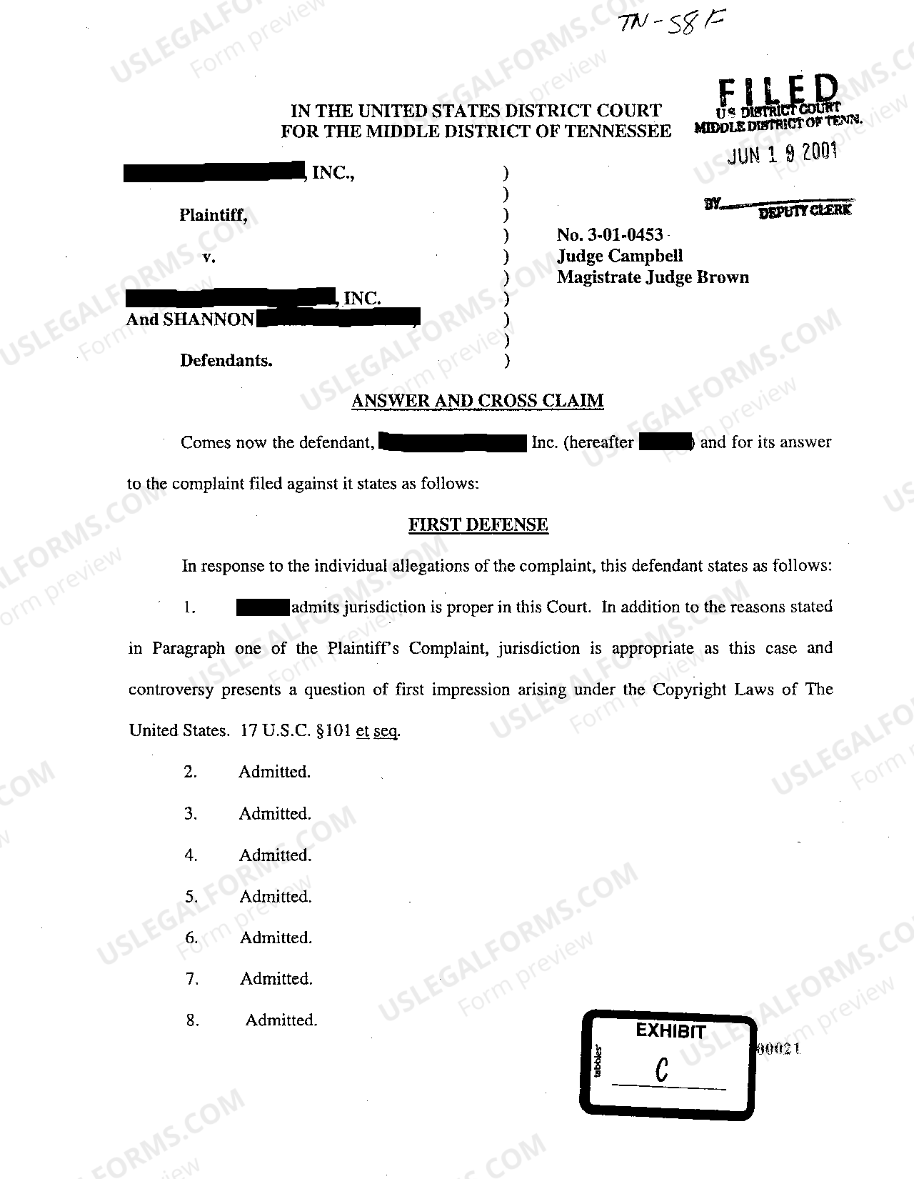 Tennessee Answer And Cross Claim to Complaint to Collect Royalties ...