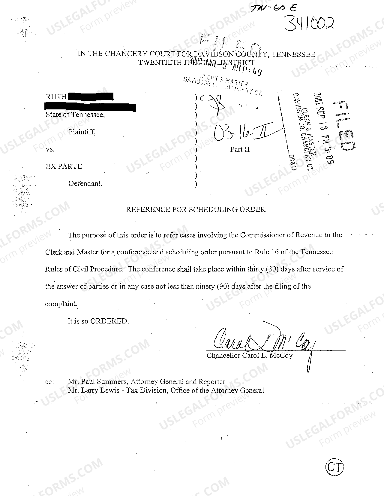 Tennessee Reference For Scheduling Order | US Legal Forms