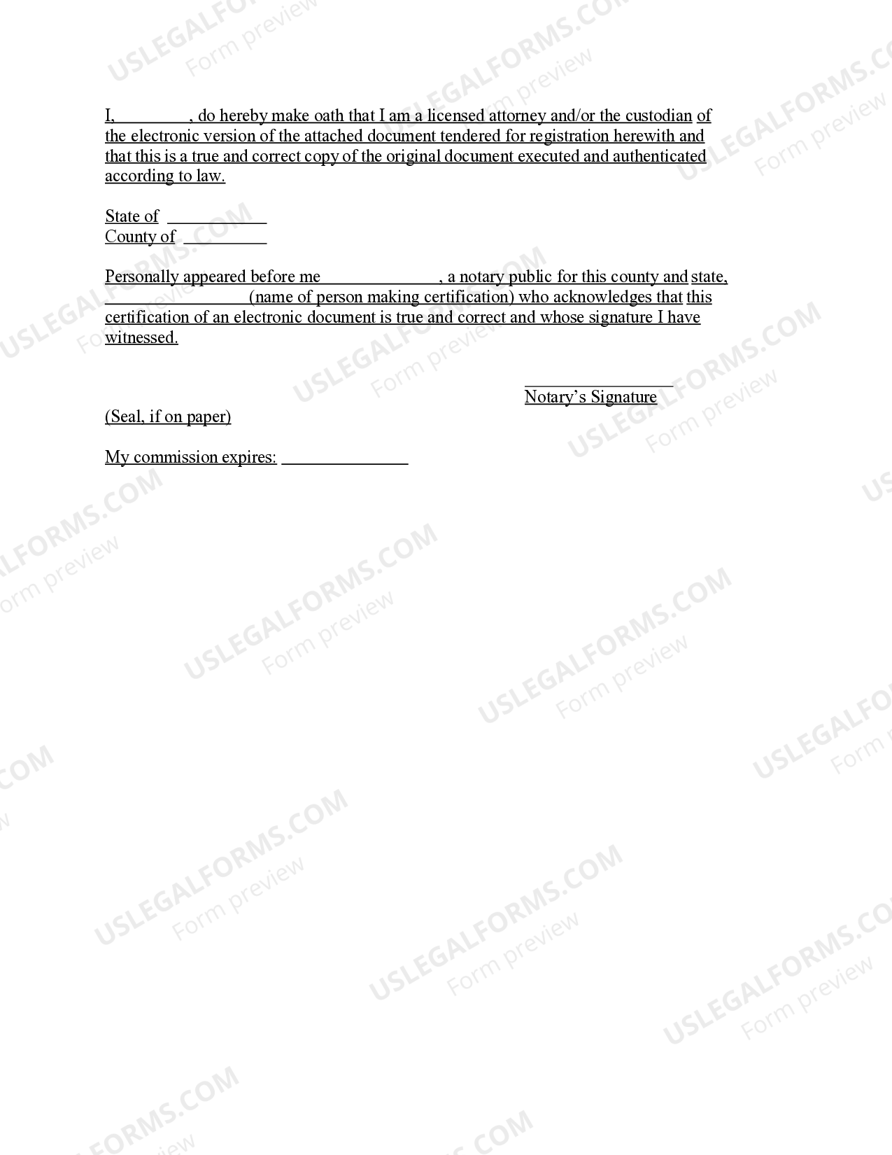 Tennessee Acknowledgment for Copy Certification of Electronic Document ...