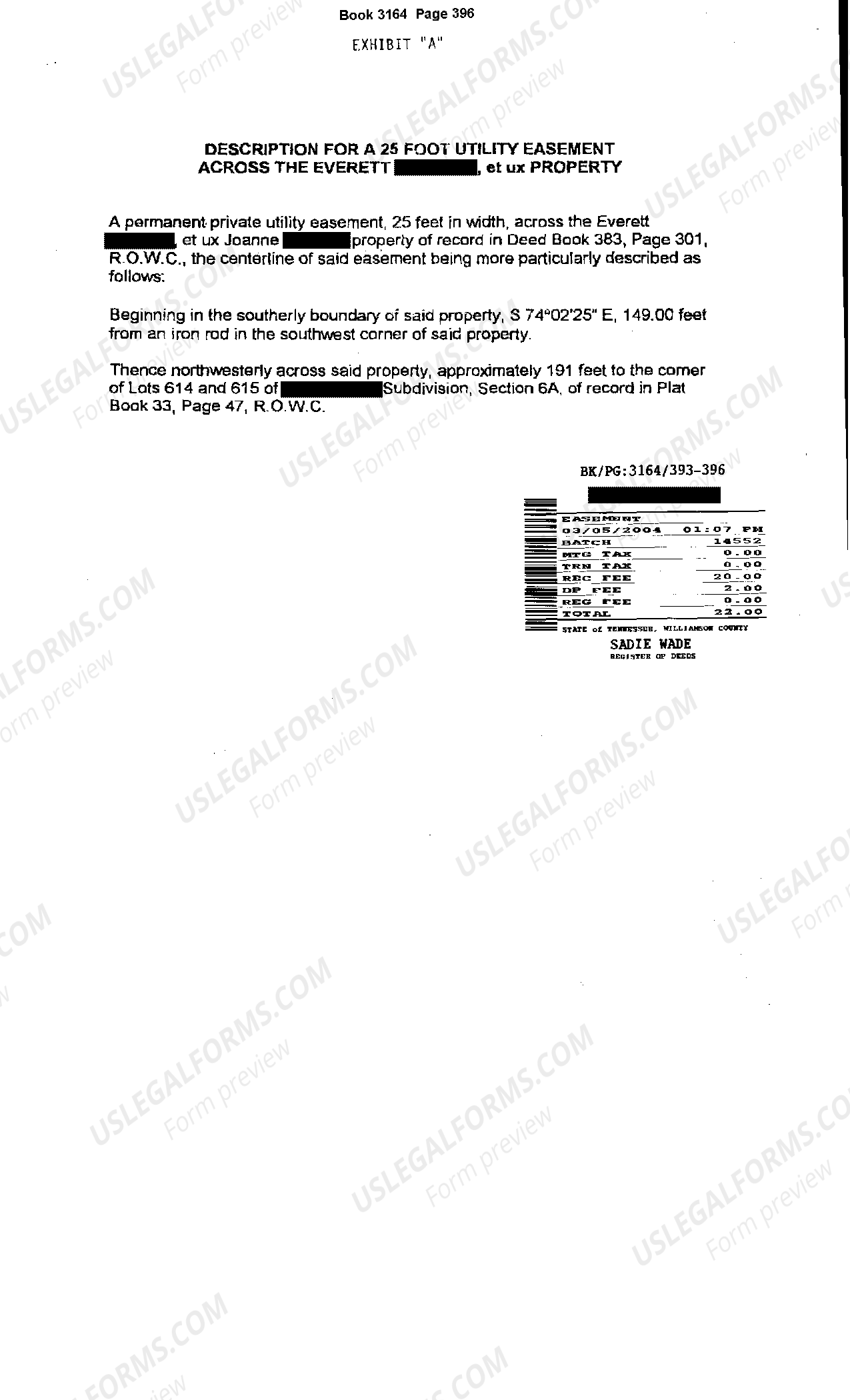 Tennessee Underground Sewer Line Easement - Septic Easement Agreement ...