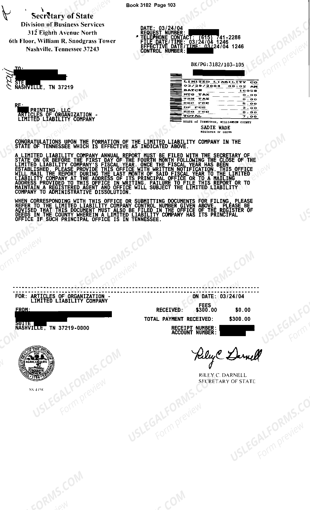 Tennessee Articles of Organization LLC - Tennessee Articles Of ...